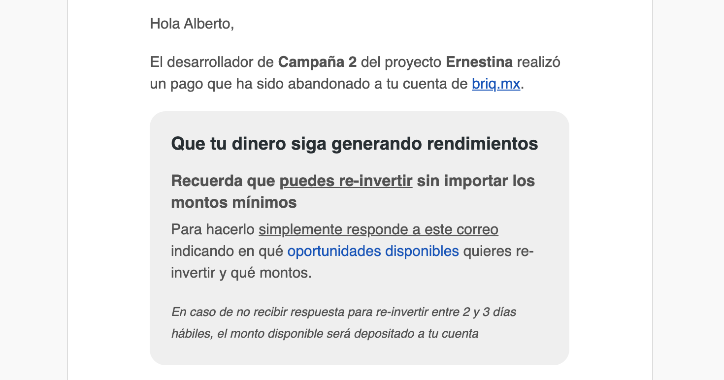 Ahora puedes re-invertir cualquier pago que recibas - briq.mx changes